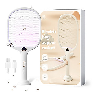 Electric Fly Swatter Racket 3500V buzzkick Bug Zapper Racket Dual Modes Mosquito Killer with Purple Mosquito Light Rechargeable for Indoor Home Office Backyard Patio Camping