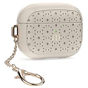 Nereides Compatible with AirPods 3 Case(2021), Protective Leather Cover with Keychain, High-end Fashion Design Skin with Hollow Out Pattern for Women, Supports Wireless Charging