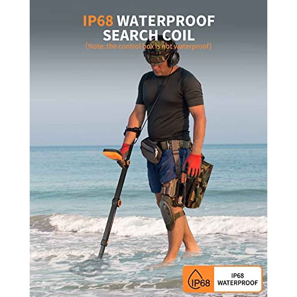 Foldable Metal Detector, Professional Waterproof Gold Silver Detector, Backlit LCD Display, High Accuracy Coil Metal Detectors for Treasure Hunting, Orange