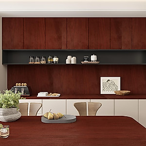 BAYYA Cherry Wood Grain Paper Waterproof Peel and Stick Wallpaper Red Brown Decorative Furniture Sticker for Kitchen Cabinet Door Table Floor Shelf Drawer Liner Self-Adhesive Film