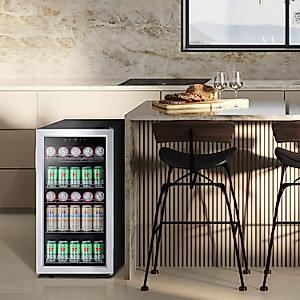 Kalamera Mini Beverage Refrigerator Freestanding- 120 Cans Capacity Beverage Cooler- for Soda, Water, Beer or Wine - For Kitchen or Bar with Whit Interior Light