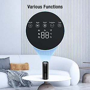 VCK Personal Table Fan, Tower Fan Oscillating Fan, LED Display with Touch, 13'' Remoter Small Desk Fan, Standing Fans, Bladeless Fan, 3 Speeds, 12h Timer, 4 Modes for Home Office Desktop Bedroom