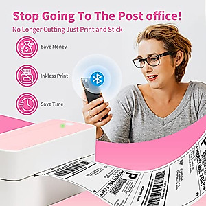 Bluetooth Thermal Label Printer 4X6 - Wireless Shipping Label Printer for Small Business & Packages - Pink Thermal Label Printer Shipping Label Makers, Compatible with iPhone, USPS, Etsy, Amazon