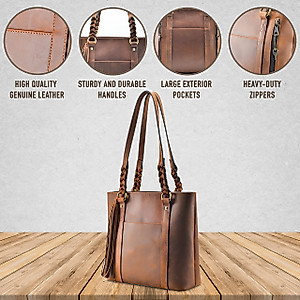 Lady Conceal Ambidextrous Concealed Carry Bella Leather Tote YKK Locking Zippers - Tactical Gear for Women (Distressed Brown)