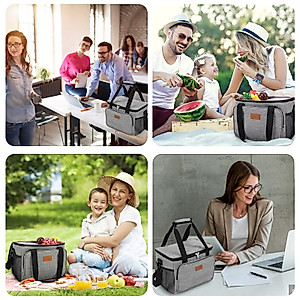 Elyum Lunch Box, Lunch Bag Women/Men Large Insulated Lunch Bag with Adjustable Shoulder Strap, Leak Proof Cooler Bag Reusable for Office Picnic Beach (15L, Grey)