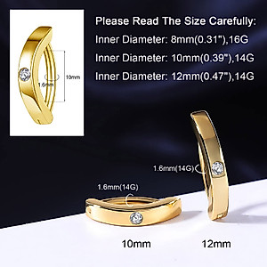 ZS 14G Clicker Belly Button Rings for Women, 3mm Wide 925 Sterling Silver Belly Barbell Piercing Simulated Diamonds Gold Curved Navel Barbell Body Jewelry (Gold:10mm)