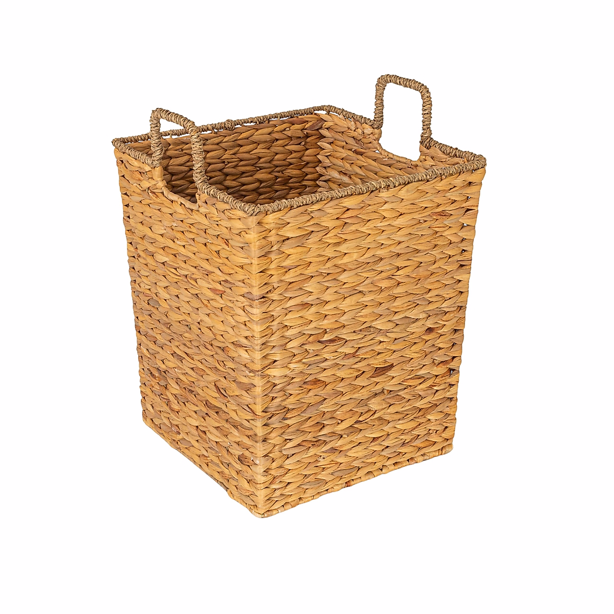 Household Essentials Square Handwoven Water Hyacinth and Seagrass Basket with Handles, Natural