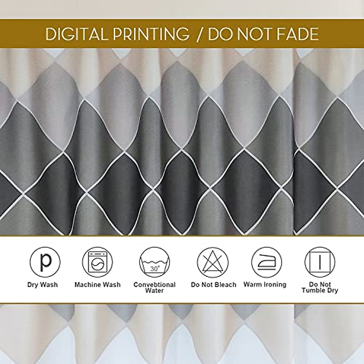 YEZEX Shower Curtain Set with 12 Hooks - Waterproof Polyester Fabric Shower Curtains for Modern Home Bathroom Decorations, Machine Washable, 72"x78"