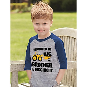 Promoted to Big Brother & Digging It Shirt Construction Bulldozer Sibling Toddler Kids Raglan T-Shirt 2T Blue