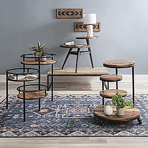 Powell Natural Wood & Gun Metal Grey Stand Bruno, Two Tiered Plant Side Table, Brown and Black