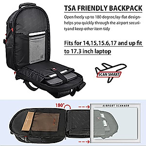 DAHONGPAO Laptop Backpack Large 17 Inch Anti Theft TSA Friendly Travel Backpack with USB Charging Port Waterproof College 17in Gaming Backpack for Men & Women Computer Bag For 17.3 Inch Laptop, Black