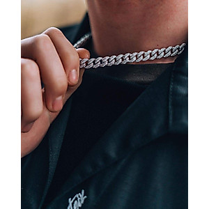 OYOGAA 9mm 6 Times 14K Gold Plated Miami Cuban Link Chain Dupre Cuban Link Chains for Men Iced Out CZ Cuban Link Gifts for Women (White Gold, 16)