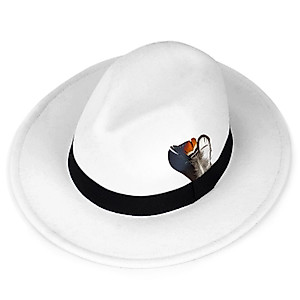 FADACHY Classic Fedora Hat for Men & Women Wide Brim Felt Hat Panama Dress Hat White Fedora