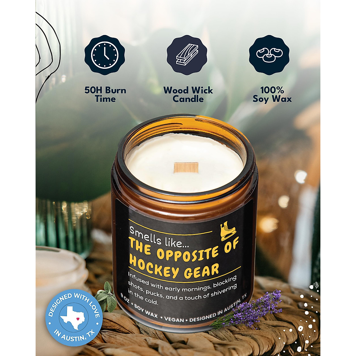 Hockey Candle, Funny Hockey Gifts for Hockey Lovers, Hockey Mom Gifts for Women, Gifts for Hockey Players, Long-Lasting Scent, Gift Ready