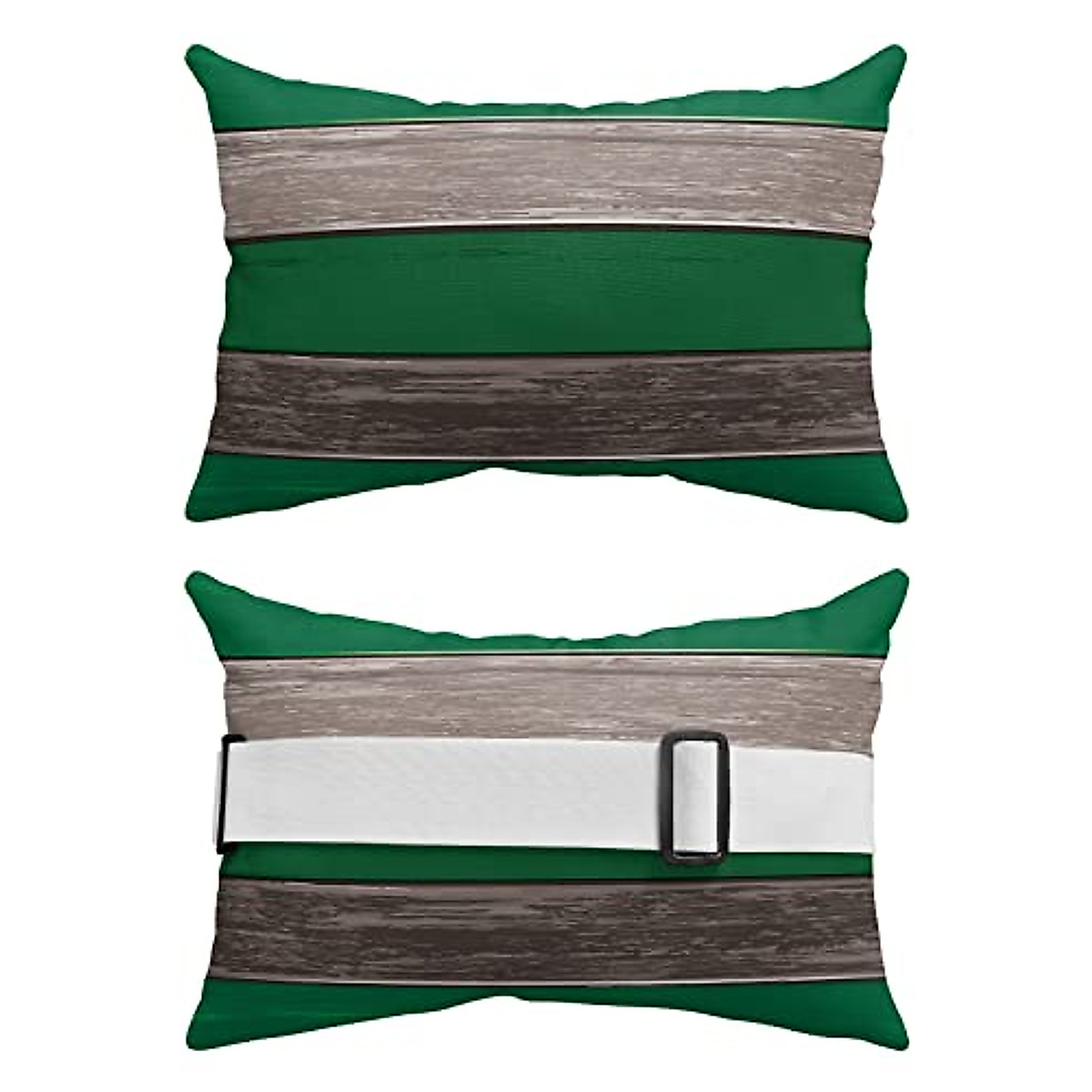 Recliner Head Pillow Ledge Loungers Chair Pillows with Insert Retro Farmhouse Barn Forest Green Brown Wood Grain Lumbar Pillow with Adjustable Strap Patio Garden Cushion for Sofa Bench Couch, 2 PCS