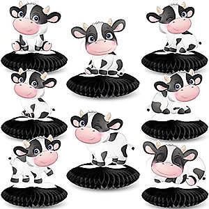 8 Pieces Cow Print Honeycomb Centerpieces Cow Theme Party Honeycomb Table Topper Cow Print Farm Animal Barn Party Supplies for Children's Party Western Cowboy Theme Kids Birthday Party Decorations