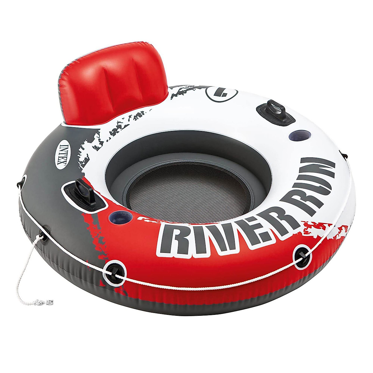 Intex 56825EP River Run 1 Inflatable Floating Lounge: Backrest – Built-in Cup Holders – Grab Handles – Grab Rope – 220lb Capacity – Color May Vary (2 Pack)