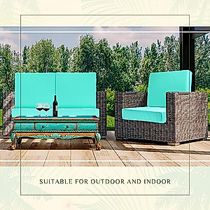Batiyeer 8 Pcs Outdoor Cushion Slipcovers Patio Chair Cushion Covers Replacement Waterproof Square Outdoor Seat (Solid Teal Style,20 x 20 x 4 Inch)