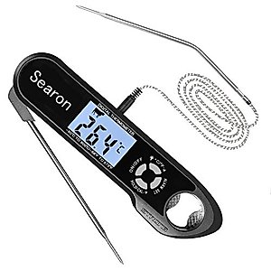 Searon Digital Meat Thermometer, Dual Probe Food Thermometer, 2-4S Instant Read Backlight Waterproof for Cooking Kitchen Oven Safe BBQ Grilling Smoker Baking Turkey