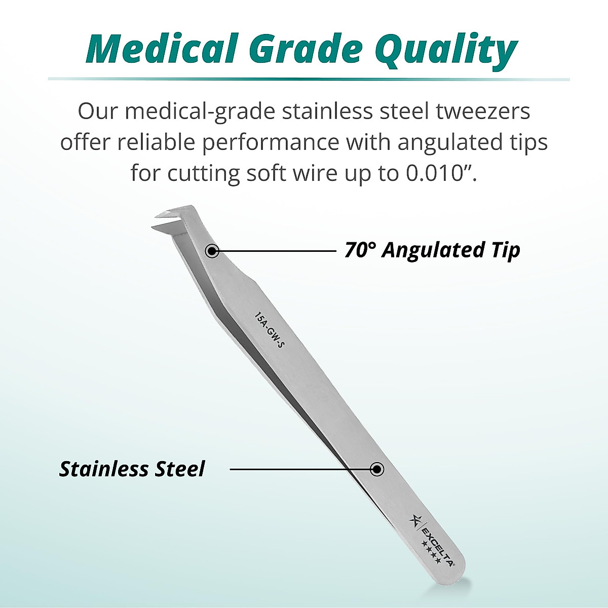Excelta Cutting Tweezers, Medical Grade Stainless Steel, Ideal for Soft Wire Cutting, 70° Angulated Tip for High-Precision Cutting, Professional