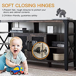 OKD TV Stand Industrial Rustic Entertainment Center for 65 Inch TV, 33" Tall Wood Media TV Console Cabinet Table w/Soundbar Shelf & 2" Wide Metal X-Frame for Living Room, Dark Rustic Oak