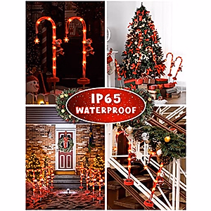 Solar Christmas Candy Cane Lights Garden Decorations, ZIVASA Solar Powered Xmas Pathway Markers Lights Outdoor Waterproof, Outside Decor Stake with Snow Flower & Santa for Yard Patio Landscape 2PACK