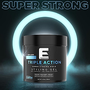 E Elegance Earth Fragrance Triple Action Hair Gel for Men And Women - Super Strong Hold, Extreme Volume, And Long Lasting Shine - Flake Free And Refreshing Fragrance - All Hair Types, 16.9 oz