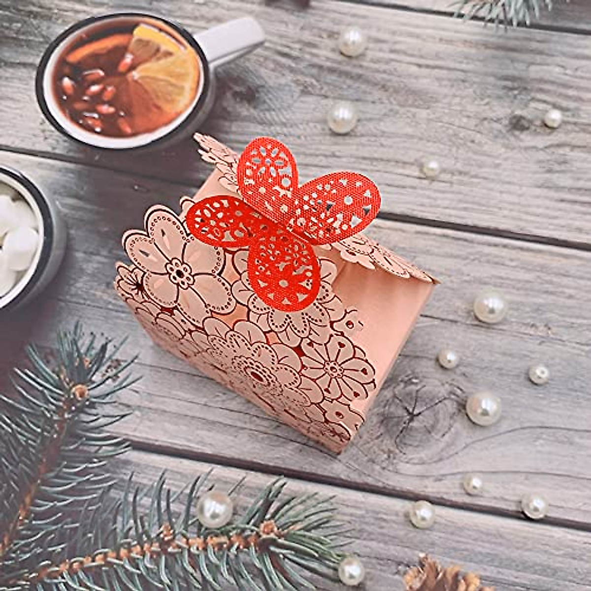 Party Favor Boxes Flower Butterfly Candy Boxes Laser Cut Candy Boxes Pink Gift Boxes for Wedding Bridal Shower Anniverary Birthday Party (20 PCS)