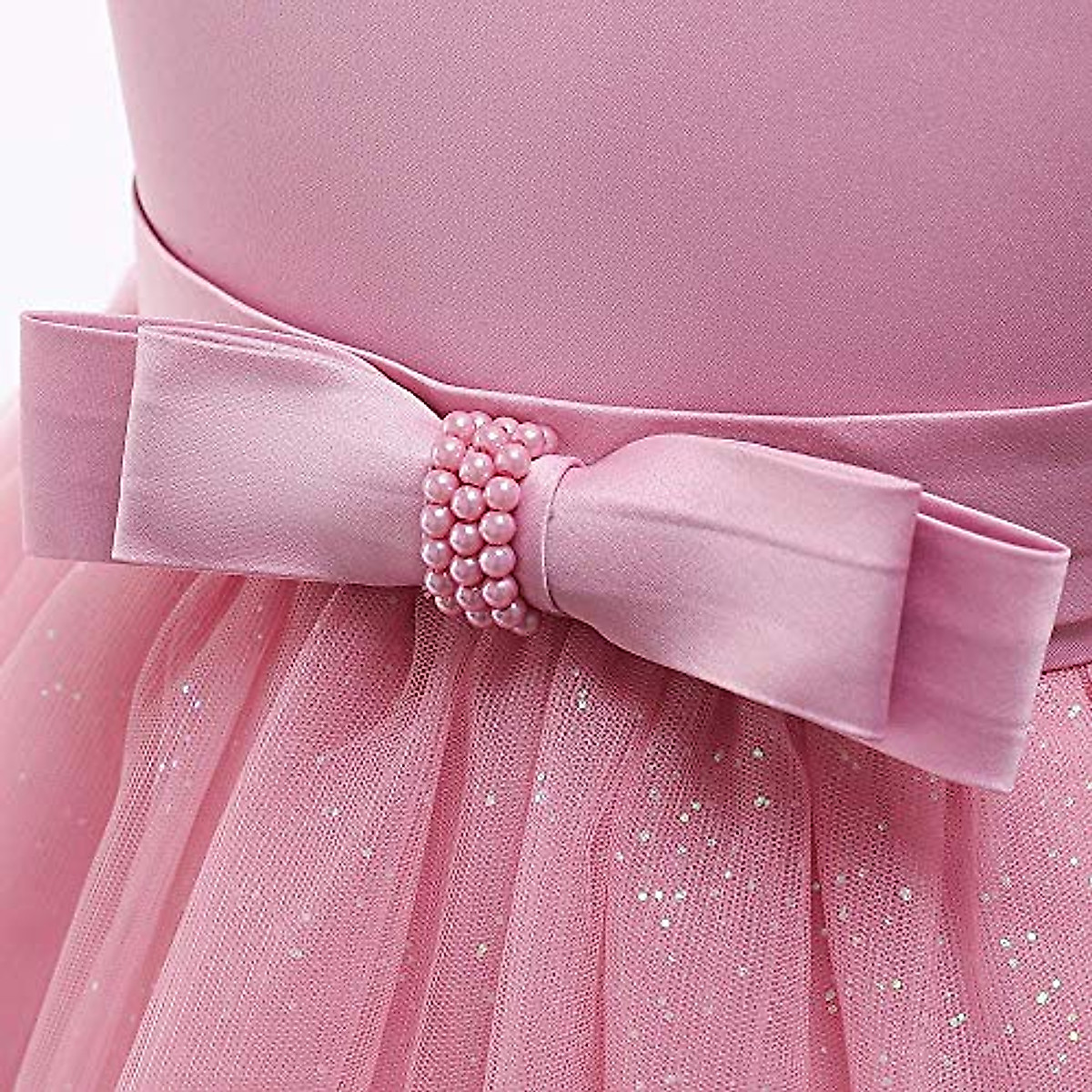 IBTOM CASTLE Girl Tutu Flower Petals Bow Bridal Dress for Toddler Girl Kids Princess Wedding Pageant Birthday Party Formal Communion Baptism Christening Summer Dance Ball Gown Dusty Pink 4-5 Years
