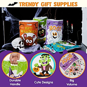 JOYIN 72 PCS Halloween Candy Bag for Trick or Treat, Halloween Treat Bags with 6 Designed Characters, Halloween Plastic Goodie Gift Bags for Party Favors Party Supplies