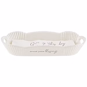 Mud Pie Blessings Bread Bowl and Towel Set, White, Small