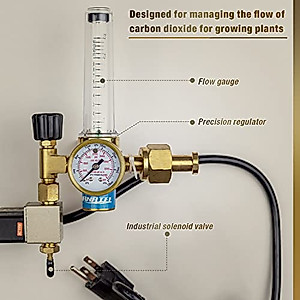 MANATEE CO2 Regulator Emitter System with Solenoid Valve Flowmeter for Grow Room Grow Tent Garden - 0-4000 PSI Gauge - Hydroponics CO2 Monitor, Sensor & Pressure Monitor Accurate & Easy to Adjust