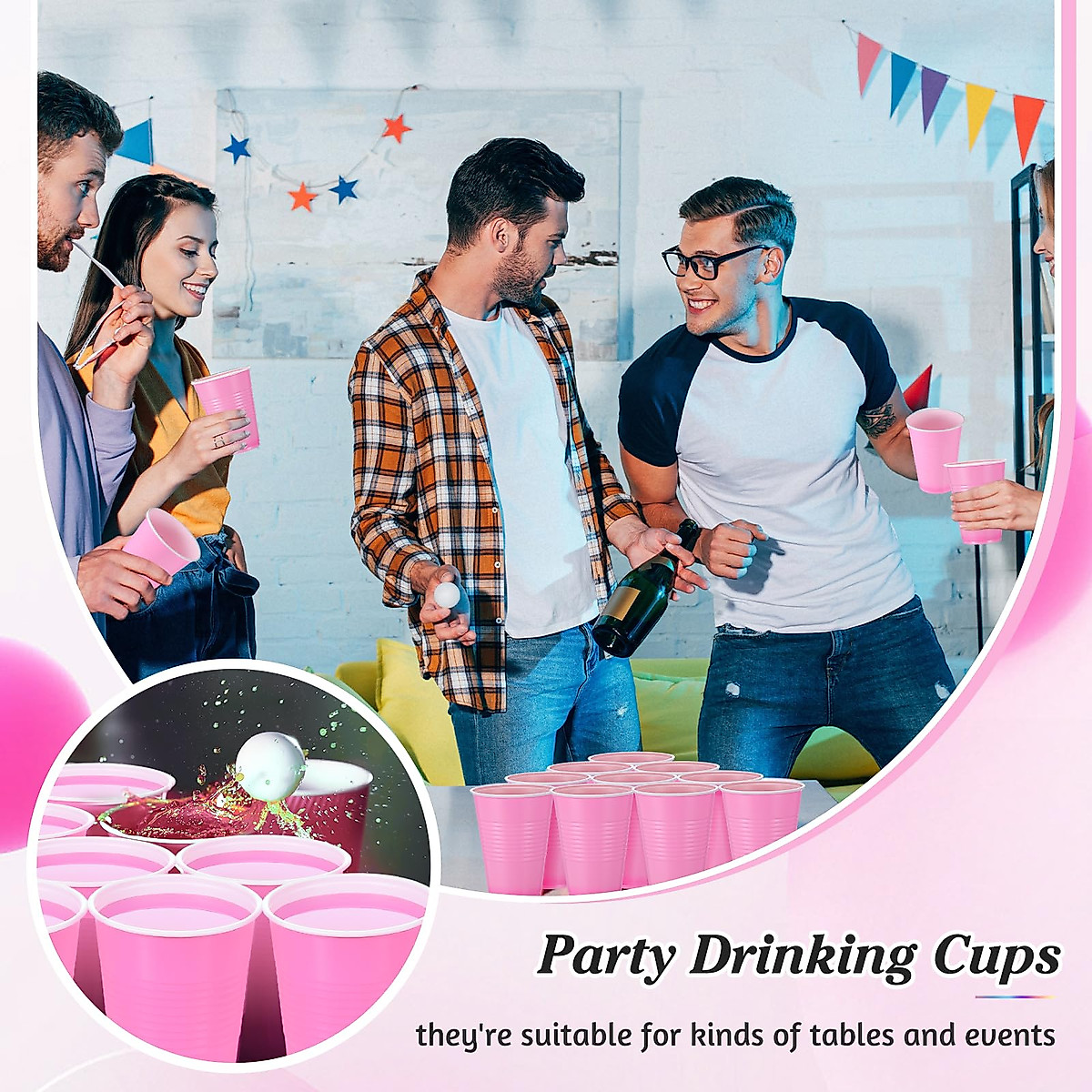 Mifoci 50 Pcs 16 oz Plastic Drinking Cups Plastic Disposable Cups for Wedding graduation Birthday Party Valentine Christmas Picnics Barbecues Supplies(Pink)