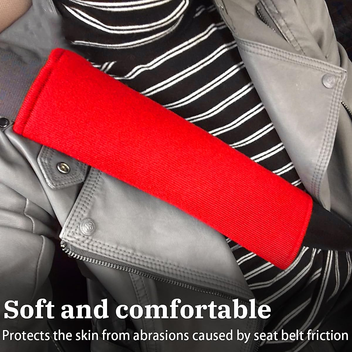 BESULEN Auto Seat Belt Cover, 2 Pack Car Safety Seatbelt Shoulder Pad for More Comfortable Driving, Universal Soft Harness Pad for Backpack Handbag Camera Straps, Compatible with All Cars (Red)