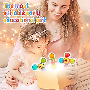 UNIH Spinning Top Sensory Toys for Toddlers Age 1-3, Infant Baby Toys 12-18 Months Suction Cup Spinner Toy, Learning Toys for 1 2 Year Old Boy Gifts, Christmas Birthday Gifts for 1 2 Year Old Girl