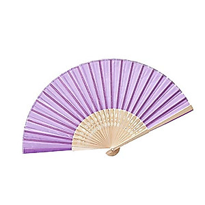 Sepwedd 50pcs Violet Imitated Silk Fabric Bamboo Folded Hand Fan Bridal Dancing Props Church Wedding Gift Party Favors with Gift Bags