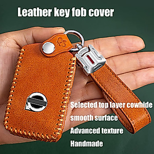 HIBEYO 2022 Leather Key Fob Case Protection for Volvo XC40 XC60 XC90 S90 V90 Smart Key Case Cover with Keychains Accessories Simple Light Luxury Key Fob Case-White