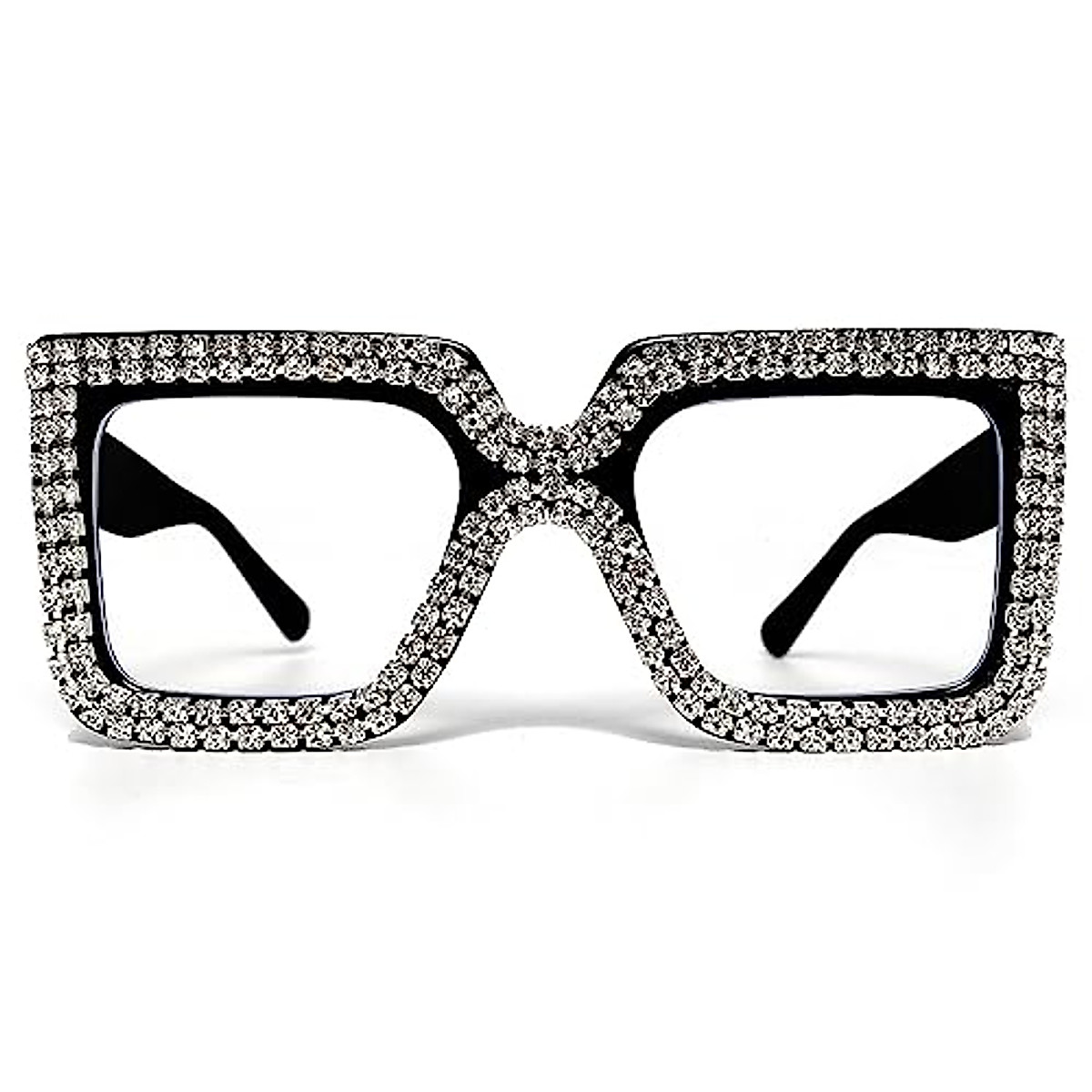 Rmerom Blue Light Glasses for Women Men Fashion Classic Square Eyewear Thick Non Prescription Glasses Frame (9012-Diamond Black)