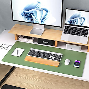 Aothia Leather Desk Pad Protector, Mouse Pad, Office Desk Mat, Non-Slip PU Leather Desk Blotter, Laptop Desk Pad, Waterproof Desk Writing Pad for Office and Home (31.5" x 15.7",Olive Green)