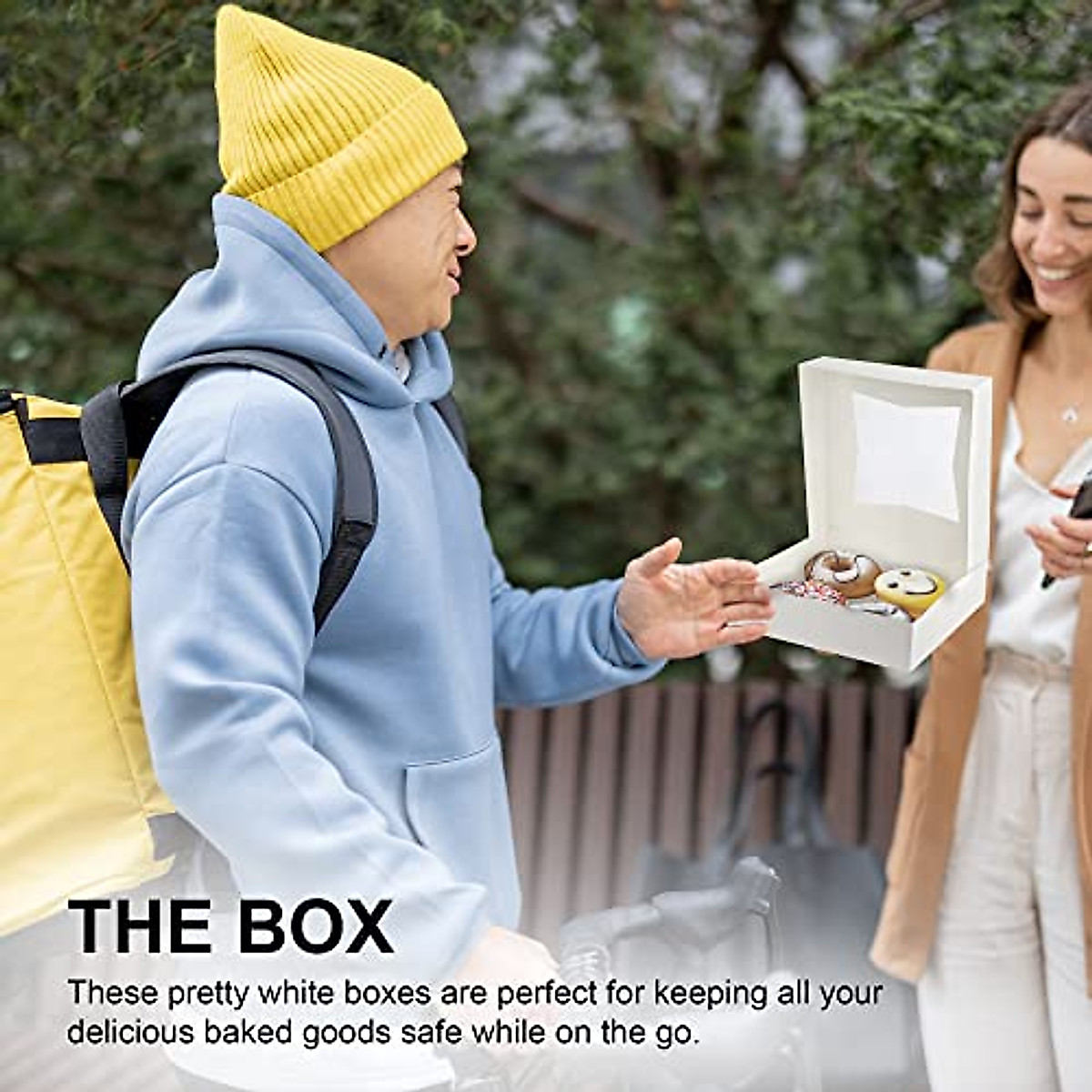 MT Products White Cookie Boxes with Window - Size of 8" X 8" X 2.5" - (25 Pieces) Auto Pop-Up Bakery Boxes - Perfect for Donuts, Muffins, and, Cookies - Made in the USA