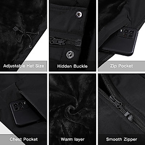 CAMEL CROWN Women's Ski Jacket Waterproof Warm Winter Snow Coat Hooded Mountain Outdoor Windbreaker Windproof Jacket Black XL