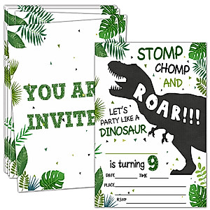 ukebobo 9th Birthday Party Invitations with Envelopes – Dinosaur Birthday Party Invitations, Dinosaur Party Decorations– 20 Cards With Envelopes（bwl-09）