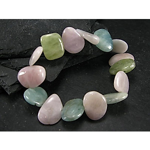 LKBEADS Natural Aquamarine & Morganite 12-14mm nugget smooth 7inch Semi-Precious Gemstones Beaded Bracelets for Men Women Healing Crystal Stretch Beaded Bracelet Unisex