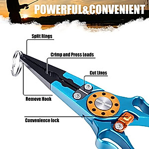 Vufprye Fishing Pliers, Upgraded Fish Lip Grippers,Aluminum Fishing Pliers Hook Remover Split Ring,Ice Fishing Gear Fishing Gifts for Men (Blue)