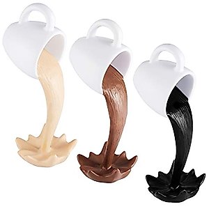 3 Pieces Floating Coffee Cup Sculpture Magic Pouring Splash Coffee Mug Kitchen Decor for Coffee Lover Home Kitchen Art Decor, 3 Colors