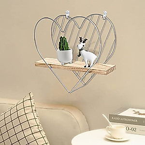 EsLuker.ly Grey Floating Shelf Cute Romantic Heart Floating Shelves Wall Mounted Rustic Metal Wooden Shelves for Nursery Room Bathroom Bedroom Office Decor