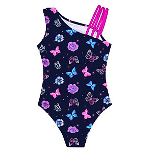 Jugaoge Kids Girls Gymnastics Leotard Ballet Dance Unitard One Piece Sport Outfit Workout Fitness Activewear Black&Hot Pink 4 Years