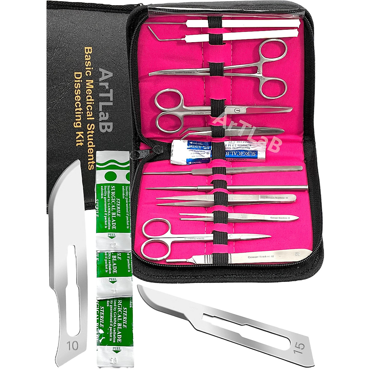 Dissecting German Kit Of 12 Pcs Scissors Forceps Probe Blades Needle Etc Cynamed