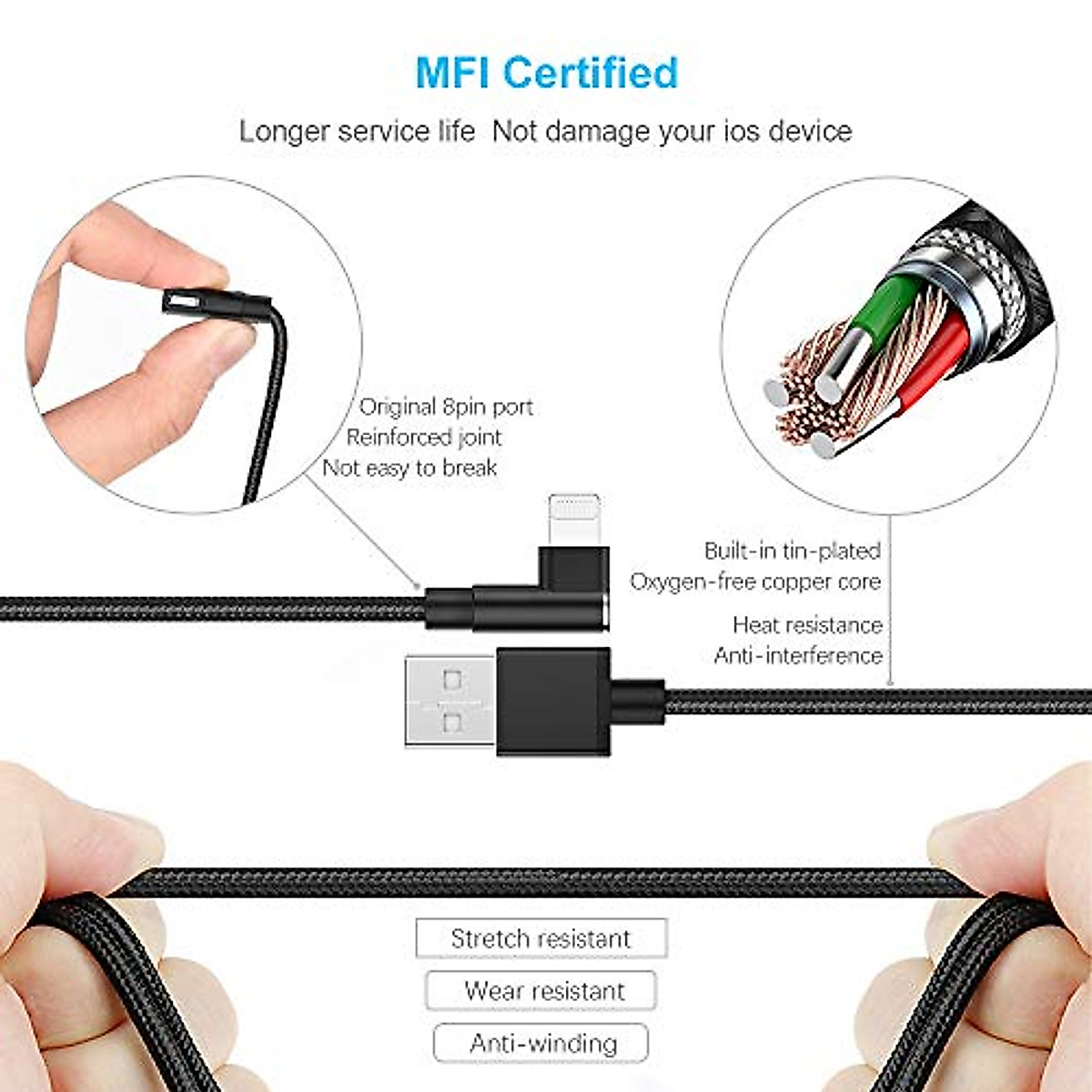 aceyoon 2 Pack 1ft Lightning Cable Right Angle, MFi Certified iPhone Charger Cable, Braided Lightening Charger Cables and Data Sync for iPhone 14/13/12/11, XS Max/XR/XS/X, 8/7/6, iPad