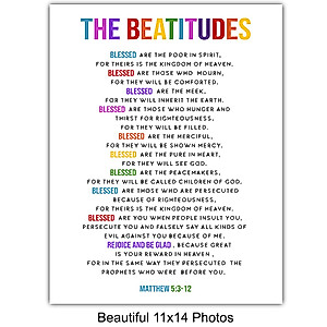 LARGE 11x14 - Ten Commandments Wall Decor - Psalm 91 - Lords Prayer Wall Art - Religious Wall Decor - Christian Wall Art - Beatitudes Wall Art - Catholic Gifts - God Bible Verses - Scripture Wall Art